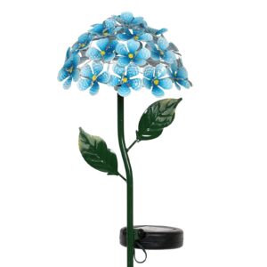 wonfast solar hydrangea lantern garden light, 26led solar metal artificial hydrangea flowers landscape lamp ground stake lights for outdoor home courtyard wedding party christmas decorations (blue)