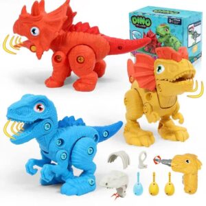 dinosaur toys for3 4 5 6 7 8 year old boys, take apart dinosaur toys for kids 3-5 5-7 stem construction building kids toys with electric drill, dinosaur toy party birthday gifts for boys girls