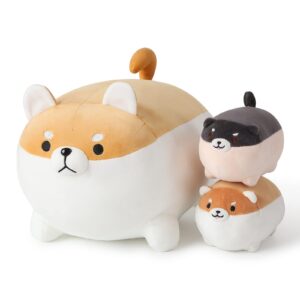 ditucu cute shiba inu stuffed animal toy mommy 15.7 inch with 2 babies 6.2 inch corgi akita dog plush pillow kawaii plushie toy best gifts for kids (shiba family)