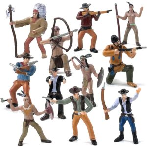 artcreativity cowboy & indian action figures set of 12 - realistic details, free-standing, party decor & favors for kids