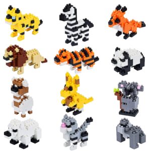 jellydog toy mini animals building blocks, 12pcs party favors blocks set for kids, prizes birthday gifts goodie bag,cake topper,gift box