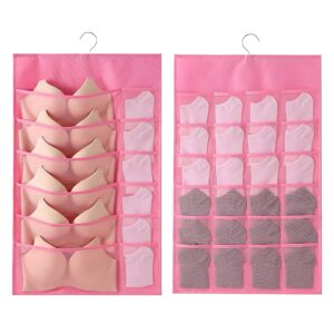 teatalk hanging closet organizer, durable storage with 36 mesh pockets and rotating metal hanger, double-sided shelf wardrobe bag, pink (hco02s36f)