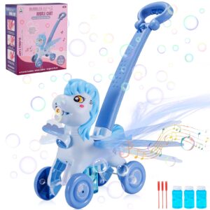 zayor bubble machine for kids,fun cute horse bubble mower with music lights,summer outdoor push toy for beach,garden,park,lawn game,preschool baby toddler birthday toys gifts for boys 3-8 year old