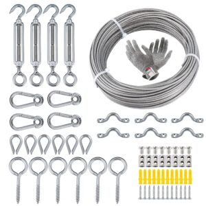 brakati string lights hanging kit with 120ft coated 304 stainless steel cable,string light suspension kit,guide wire included turnbuckles and hooks for patio,garden,outdoor lights, silver (bz0004-4)