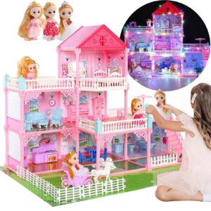 argohome dollhouse, dream house toys for 3 4 5 6 7 8 years old girls kids, dollhouse sets with 2 dolls, 7 rooms, furniture and accessories, diy building pretend play doll house, gift for girls.