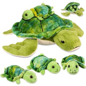 aoriher 5 pieces plush turtle set 12 inch stuffed sea turtle mom with 4 little plush turtles soft plush stuffed animal toys tortoise hugging for birthday party favors easter, christmas (cute style)