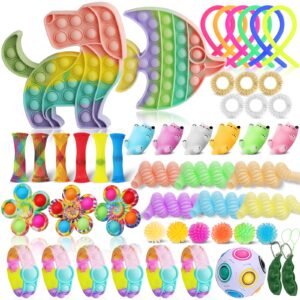 (50pcs) fidget toys for kids, fidget popits pack popper toy set for girls boys, treasure chest classroom prizes party favors for kids 4-8, silicone stress-relief sensory toy box for kids and adults