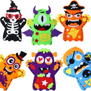 yaveron 6pcs halloween diy hand puppets sewing craft kit for kids felt sewing art toys, story telling, introduction to sewing, manual activity