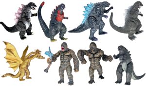 twcare set of 8 attacking king kong vs godzilla toys movable joint action figures king of the monsters ghidorah birthday kid gift cake toppers