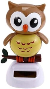 solar owl bobble shaking head dancing toy cat figurine statue car dash board ornaments for car vehicle decoration - light coffee