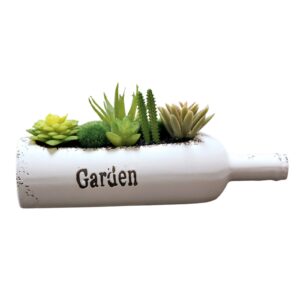 hisow artificial potted plants, 9.8" succulent plants artificial in ceramic wine bottle, small artificial plants for home, garden, outdoor, tabletop, centerpieces indoor plants décor (bushes)