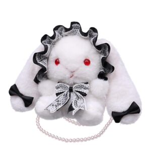 suvcotin women plush bunny one shoulder crossbody bag lolita rabbit bag for kids gift, black