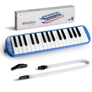 musicube melodica for kids 32 keys melodica instrument air piano keyboard with 1 long tube, 1 short mouthpiece for beginners students, musical gift for boys & girls (blue)