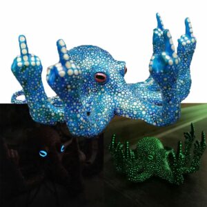 jingbin octopus with mother of pearl luminous octopus with middle finger novelty gesture octopus art ornaments gift for garden indoor outdoor home decoration luminescent statue table decor