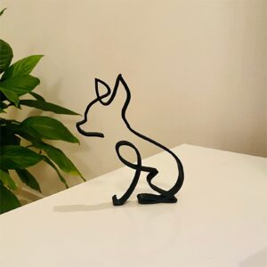 dog minimalist decor art sculpture, metal minimalist dog room decor, modern minimalist art dog decorations for the home, wire dog abstract metal wall art (chihuahua)