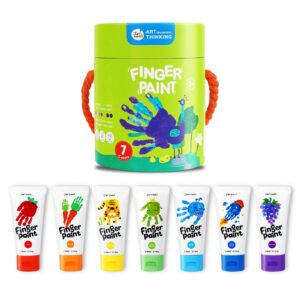 jar melo washable finger paints for toddlers, 7 colors large capacity (2.1fl oz), non toxic baby paint for hand and feet, safe art supplies, preschool learning gifts for kids age 2+