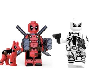 red dead p w/dog + anti-venom kawaii mini figure x-men series marvel superhero comic book character movie red & white & black