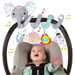 baby car seat toys, hanging stroller toys for baby 0-6 months infants activity spiral toys with musical owl rattles hedgehog beep ladybug squeaker - gray elephant toys for newborn baby 0 3 6 12 months