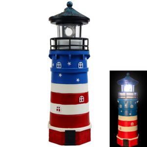 yqlepin garden solar lighthouse décor, american flag solar lighthouse with rotating beacon，lighthouse lawn ornament patio windowsill decoration, best gift for child friends.（round design