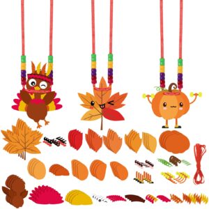 hicarer 12 pcs fall thanksgiving felt craft kit for kids diy turkey pumpkin felt set fall party necklace felt crafts fall maple leaves ornament for thanksgiving autumn craft party supplies