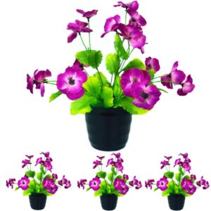 qianyun artificial pansies 4pcs wildflower uv resistant outdoor decoration-fall decor faux plastic daisy greenery shrub plant garden porch window box home wedding farmhouse decor (purple)