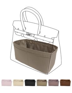 dgaz purse organizer silky smooth,silk,luxury handbag tote in bag shapers, women- fits birkin25/30/35/40 bags (etoupe grey, bk25)