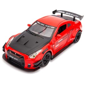 bdtctk 1/24 scale compatible for nissan gtr model car toy, zinc alloy pull back toy car with sound and light for kids boy girl gift (black)