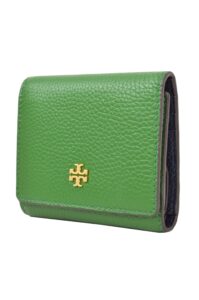 tory burch womens 80121 blake colorblock pebble leather tri-fold wallet (367 arugula green/tory navy blue)