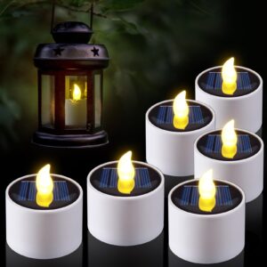 pchero 6pcs solar candles outdoor waterproof, rechargeable led flameless votive pumpkin tea lights with dusk to dawn sensor for lantern garden camping party home decor