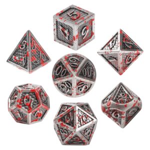 bloodstained metal dnd dice set of 7pcs with storage box, dragon scale d&d dice set with oversized d20 for tabletop roleplaying games, dungeons and dragons, dnd, d&d