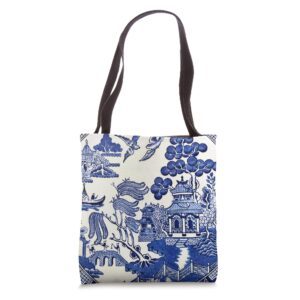 blue willow, asian pattern, chinoiserie tote bag