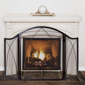 beshiny indoor fireplace screen 3 panel wrought iron large screen metal decorative mesh cover