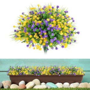 votuenix 9 bundles artificial flowers outdoor, fake flowers for home decoration vase, uv resistant shrubs fake plants for outside hanging garden porch window box (3 colors)