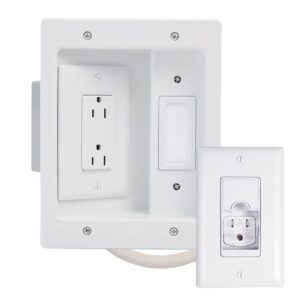 legrand - onq cable management hides all cords, tv outlet wall kit works with all tv power plugs, in wall tv power kit supports 5.1 speaker system, recessed tv outlet, white, ht22u2whr12