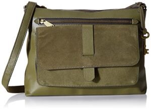 fossil women's kinley leather large crossbody purse handbag, green moss