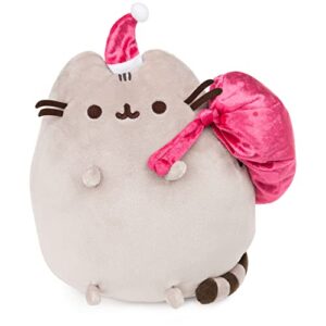 gund santa claws pusheen holiday plush stuffed animal cat, gray and pink, 9.5”