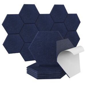 balkwan self-adhesive acoustic panels hexagon art decor sound proof padding sound dampening panel acoustic foam wall tiles, 6.8" x 7.9" x 0.35" beveled edge 6 pack (7.8 inch, dark blue)