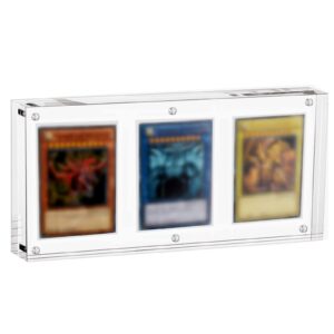 auveach 1 pack 35pt acrylic tcg triple cards frames, one-touch-open, card display, clear card stands, transparent card stands (triple 1 pack, 20mm)