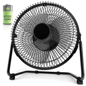 9 inch usb rechargeable desk fan, 6700mah battery operated fan, mini portable table fans with 2 speeds strong airflow, quiet and 360°rotate, desktop small personal fan for home office outdoor travel