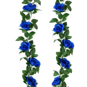 yebazy 4pcs(30ft) artificial rose vine fake rose garland artificial flowers for hotel wedding home party garden decor（royal blue）