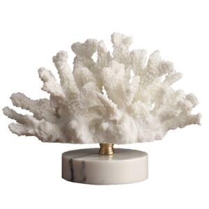 for office garden family room abstract ornaments figurines art gift home desk bathroom decoration sculpture,modern white coral furnishing marble base living room resin crafts home decor wedding gift