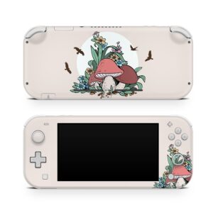 tacky design mushroom decal skin compatible with nintendo switch lite skin wrap, kawaii beige color skin for nintendo switch lite cover, premium vinyl 3m full wrap decal.