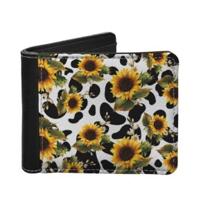 renewold sunflower cow print womens men wallet, kids leather purse, cash coin clutch, foldable storage organzier card slim mini bag short pocket wallets