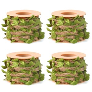 4 pack artificial green leaves natural burlap leaf ribbon twine artificial jungle vines leaves for wedding home garden, jungle party décor