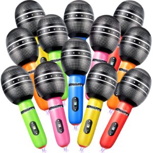 zhanmai 12 pieces inflatable microphones blow up microphone plastic microphone props blow up microphones toys for musical concert themed party cosplay stage birthday decoration supplies, random colors