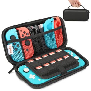 heystop pouch compatible with nintendo switch lite, protective case cover carrying case with 10 game card cases, accessories for nintendo switch lite – black