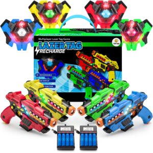 usa toyz rechargeable laser tag game - 4pk laser tag set with guns and vests, 4 laser tag guns, 4 lazer tag vests with fx, leds outdoor multiplayer toy shooting games laser tag for kids, teens, adults