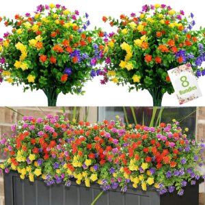 oscenlife 8 bundles artificial flowers outdoor uv resistant fake flowers for home decoration, no fade faux plastic greenery shrubs plants for indoor porch garden farmhouse wedding decor (leaf)