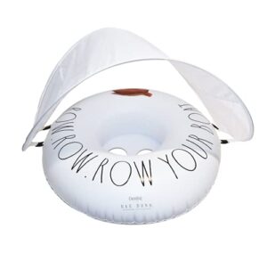 rae dunn toddler float with canopy by coconut float row row row your boat theme - child sized inflatable raft & durable water toy - stable ride-on for summer parties & swim events