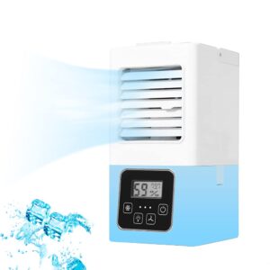 portable personal air conditioner fan, quiet desktop air cooler for summer, 400ml mini evaporative room cooler with 3 speeds & 2 misting, for home office bedroom indoor outdoor, white